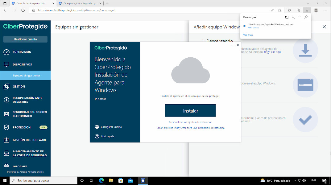 Instalación del agente en Windows – Ciberprotegido!
